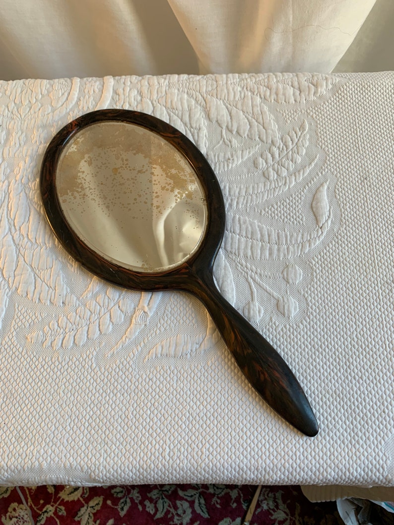 Vintage Faux Tortoise Shell Hand Mirror. Two-sided Beveled Mirror in ...