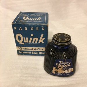 Vintage Royal Blue Permanent Parker Quink Ink for Fountain Pen or Quill ...