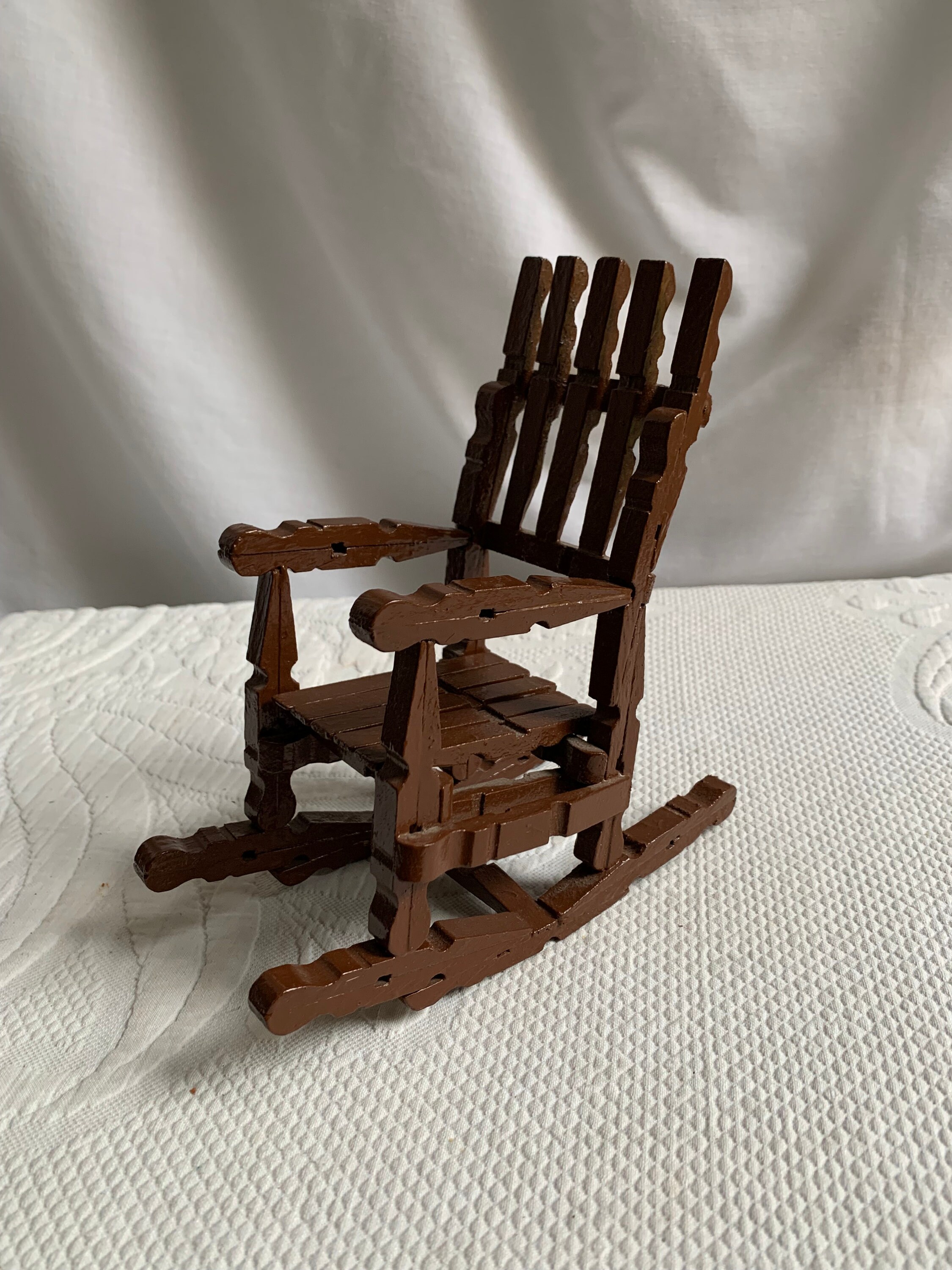 Vintage Clothespin Doll Rocking Chair. Brown Painted Clothespin Wooden ...