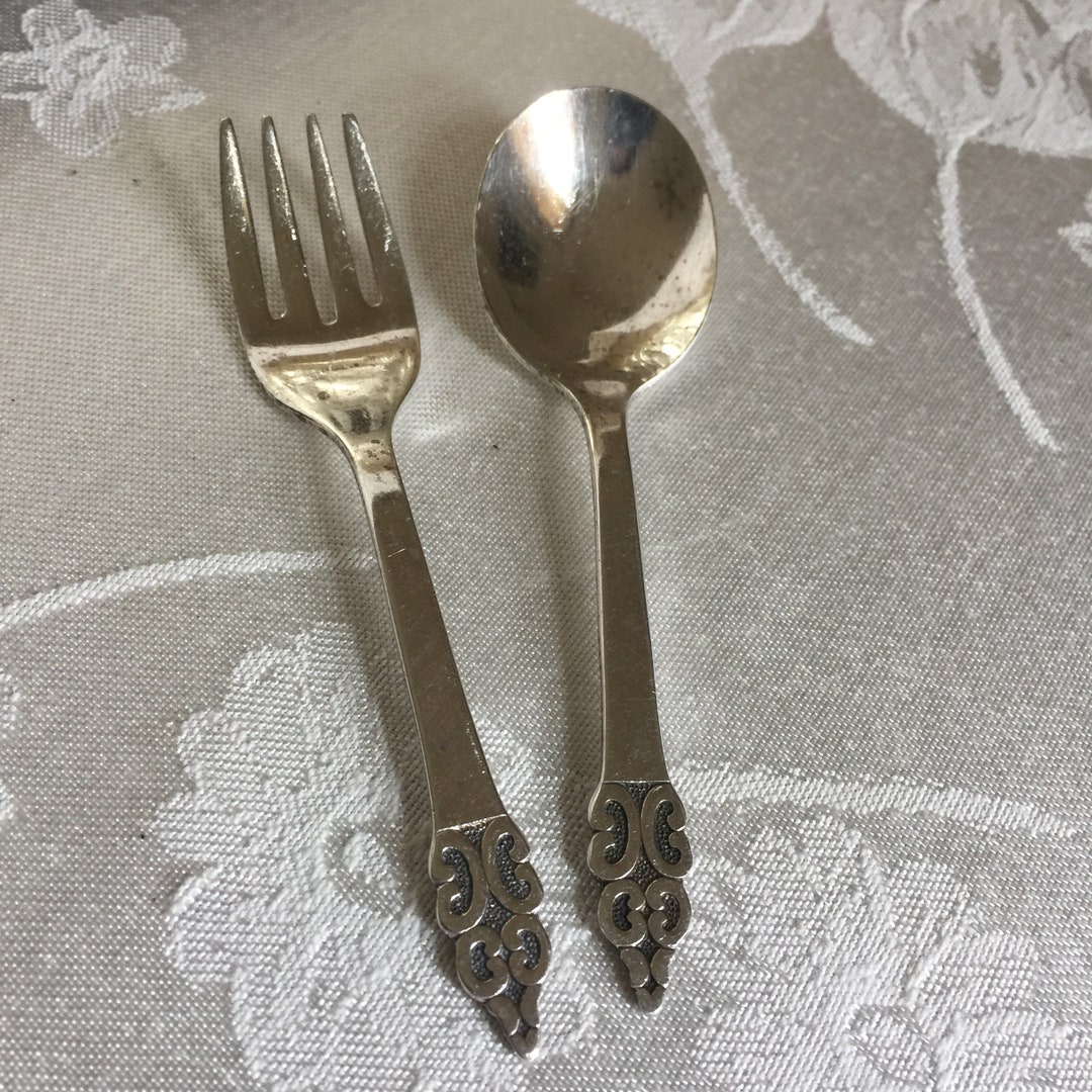 Vintage Baby Fork Spoon Set. International Deep Silver Spoon and Fork ...