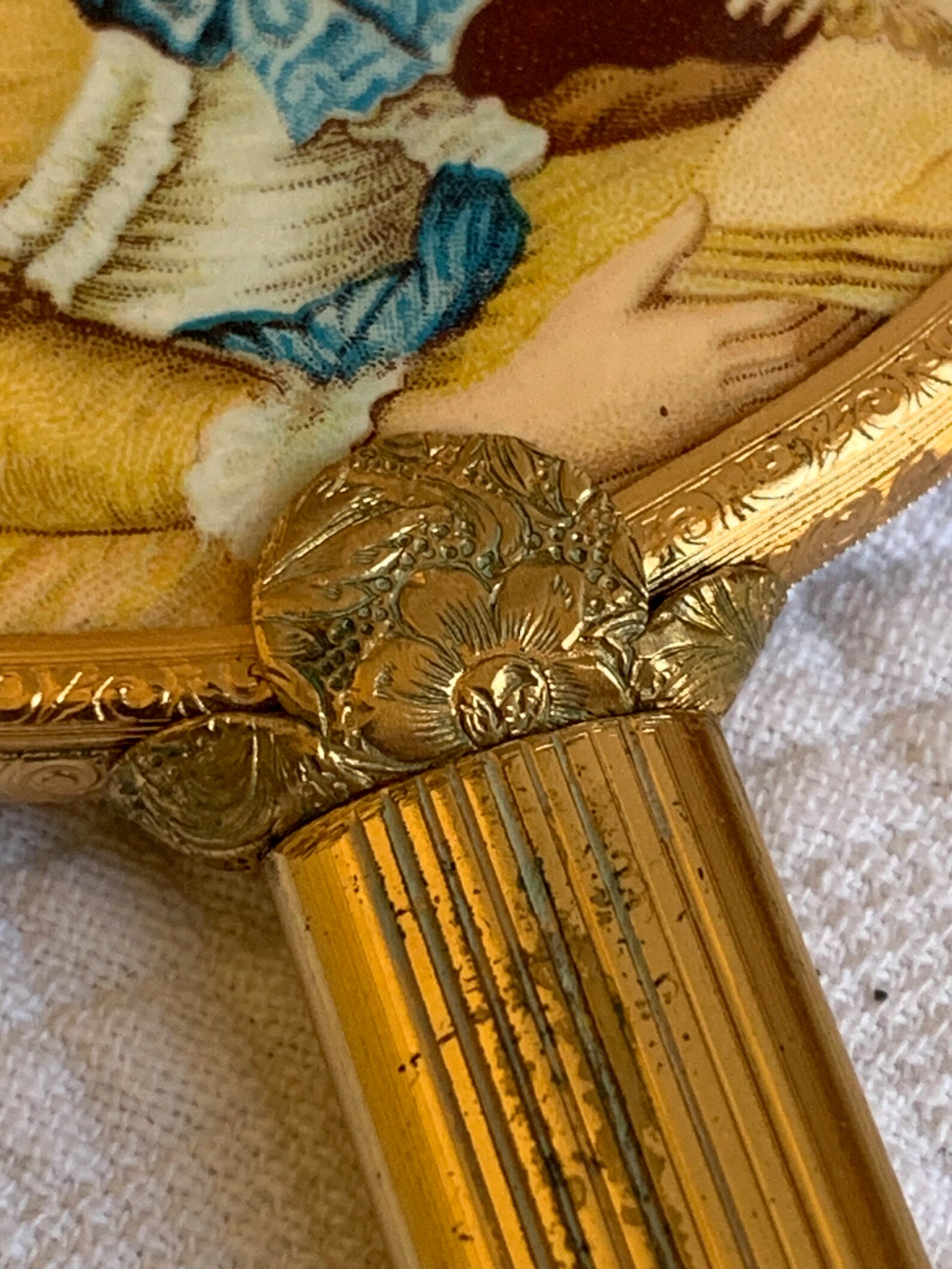 Vintage French Colonial Hand Mirror. Gold Tone Pillar Look Handle ...