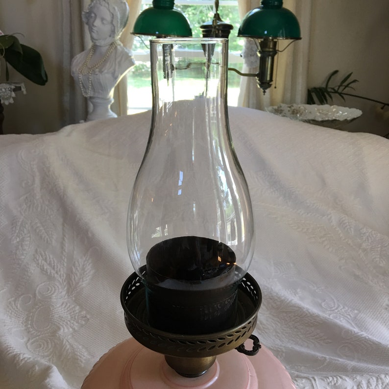 Antique Glass Victorian Lamp With Hurricane Shade. Gold Ornate Metal ...