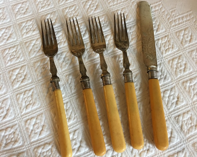 Vintage Oxford Hall Stainless Steel Yellow Plastic Handle Flatware ...