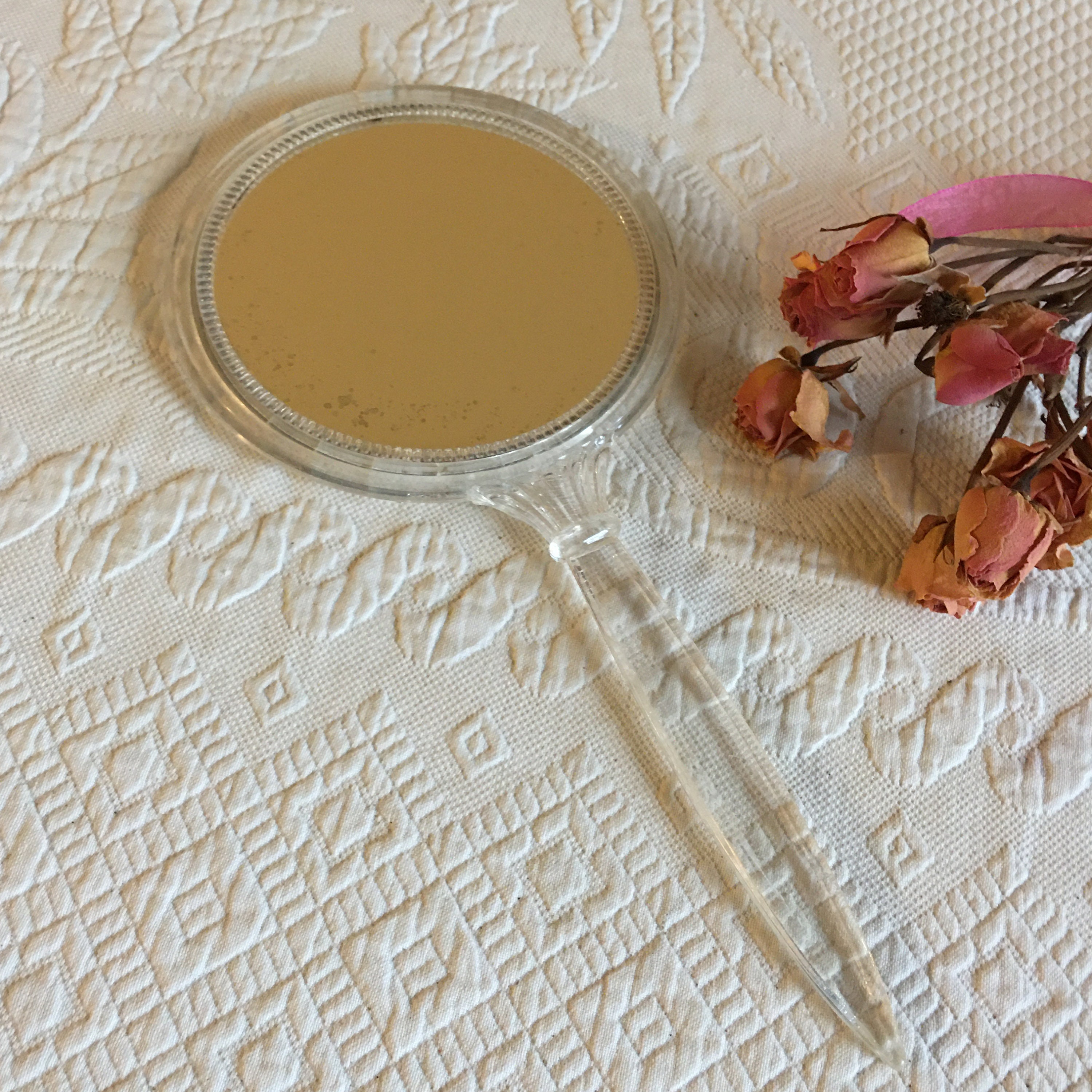 Vintage Lucite Hand Mirror. Regular Mirror and Magnifying Mirror ...