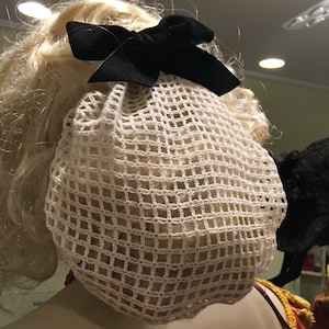 Handmade off White Hair Net Snood With Velvet Bow. Cover Big Hair With ...