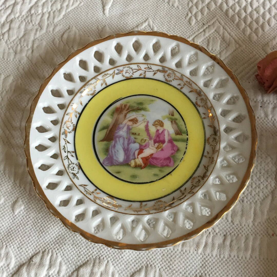 Vintage Occupied Japan Openwork Plate With Greek Style Women and Child ...