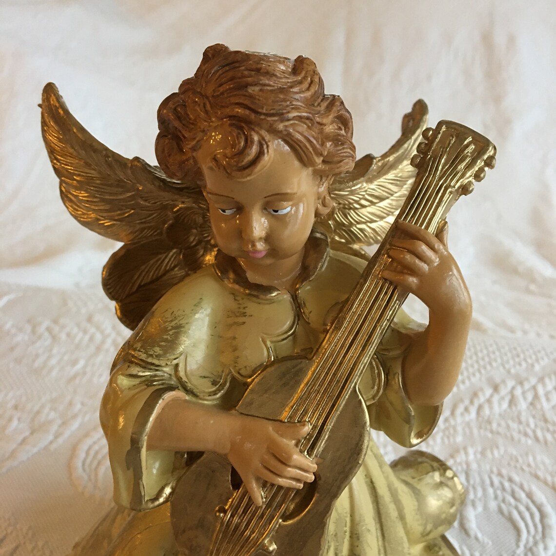 Vintage Guitar Playing Angel in Cream and Gold. Hard Rubber Figurine ...