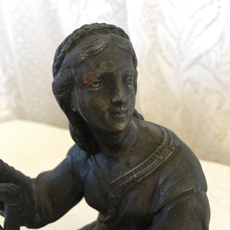 Vintage Bronze Statue of a Sitting Lady With a Lyre in Her Hand. Marked ...