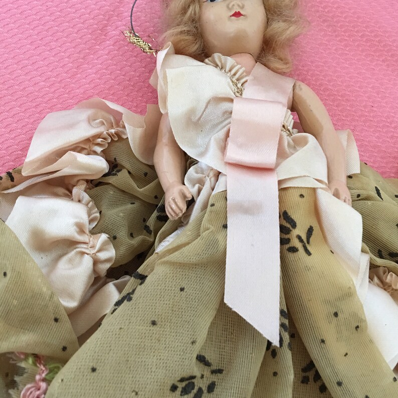 Vintage 1940s Collectible Composite Doll. Large Dresswith Satin Ribbon ...