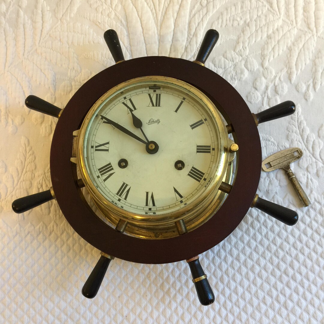 Antique Schatz Ships Wheel Porthole Style Clock W/ Original Key to Wind ...