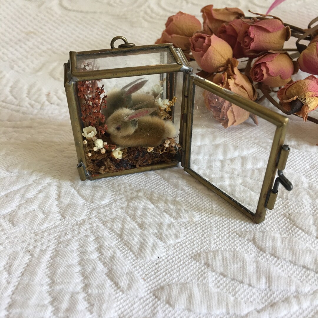 Vintage Glass Bunny Box. Stained Glass Style Brass and Leaded Clear ...