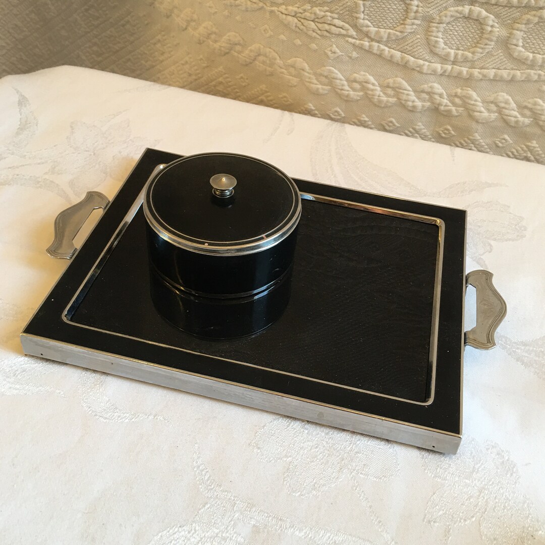 Vintage Art Deco Mans Dresser Set. Mid Century Black and Chrome Dresser ...