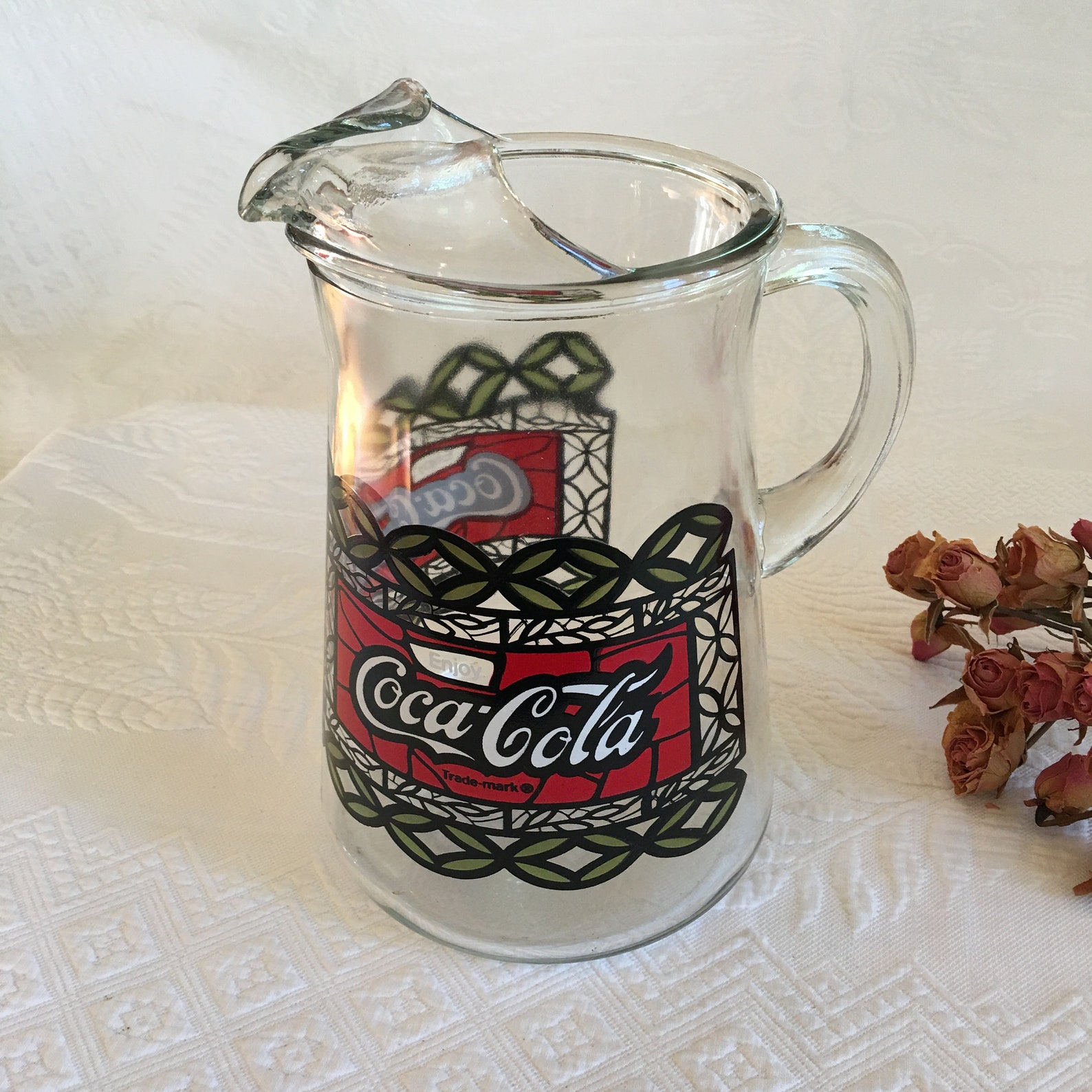 Vintage Coca Cola Glass 2 Qt. Pitcher W/ Red White and Green - Etsy