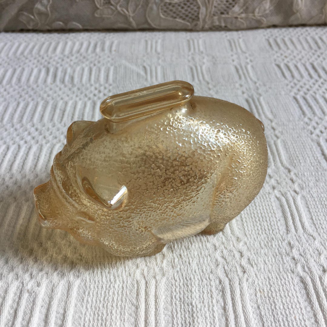 Vintage 1960s Gold Glass Piggy Bank. Pig is Textured and Smooth ...