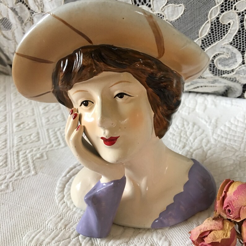 Vintage Porcelain Lady Bust Figurine. Fancy Lady With Hat With Roses ...
