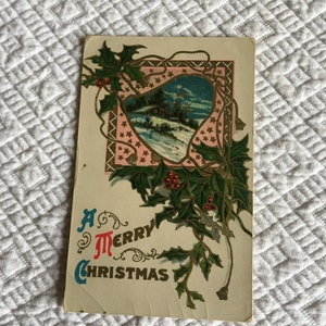3 Victorian Antique Christmas Postcards. Three 1910 Postcards With 1 Cent Ben Franklin Stamps ...