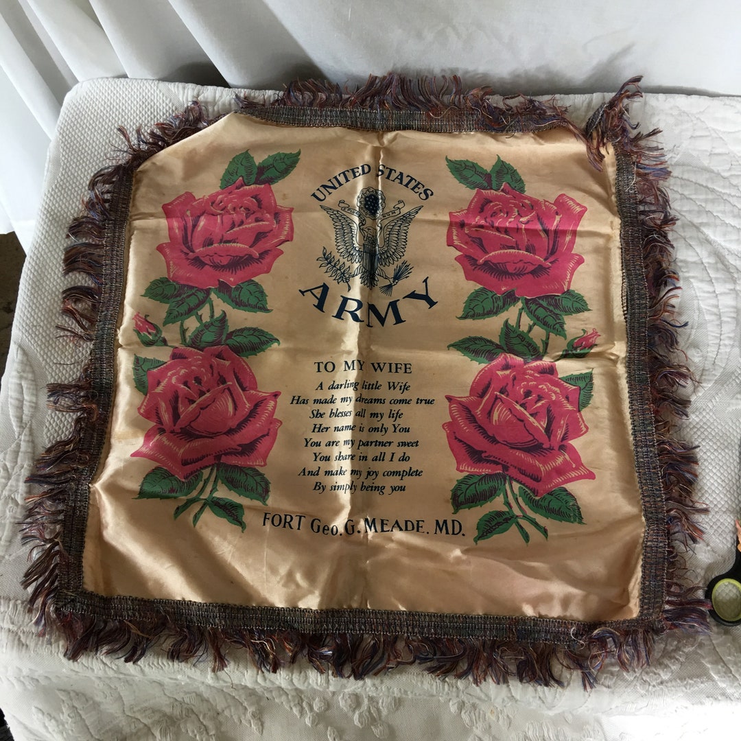 Vintage Fort Meade United States Army Satin Pillow Cover. Cream Satin ...
