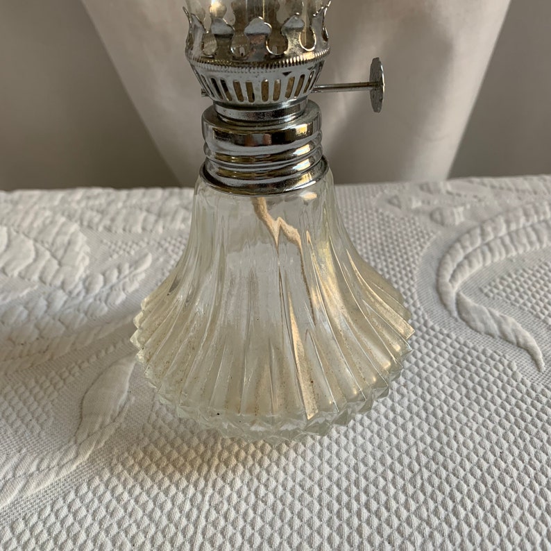 Vintage Mini Oil Lamp. Choose Amber Glass, Fluted Clear Glass or White ...