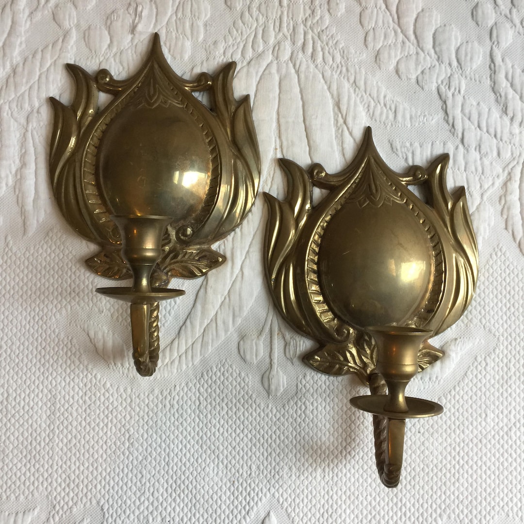 Vintage Solid Brass Flame Type Design Candle Sconce. Fancy Wall Sconces ...