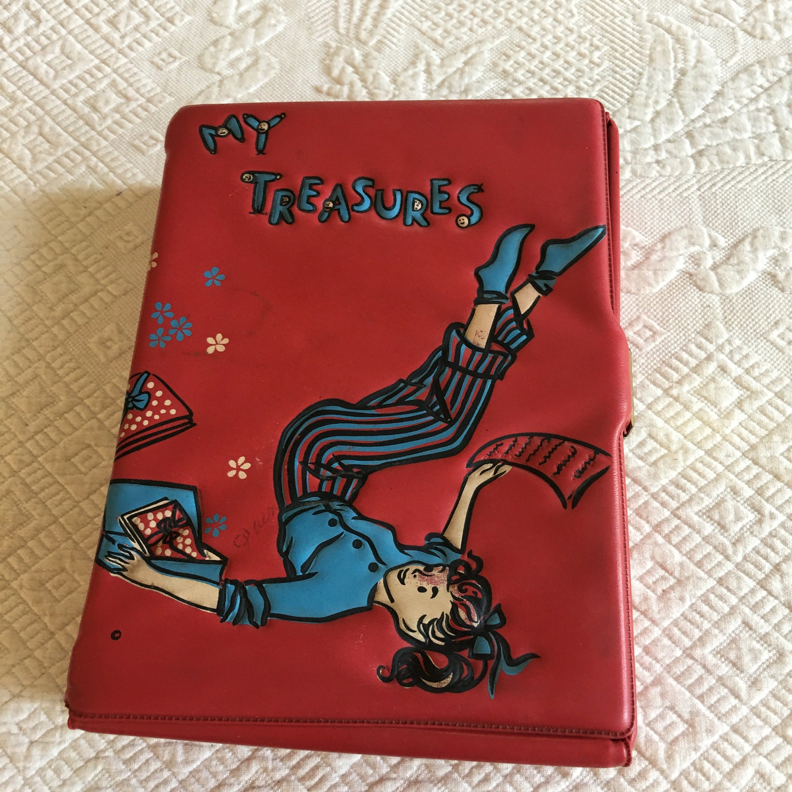 Vintage 1950s Vinyl Lockbox. Red Vinyl Treasures Box With - Etsy