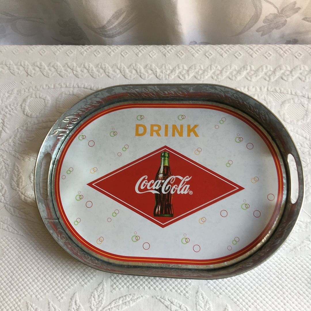 Vintage Coca Cola Tray With Raised Sides. Galvanized Tin Tray With Side ...