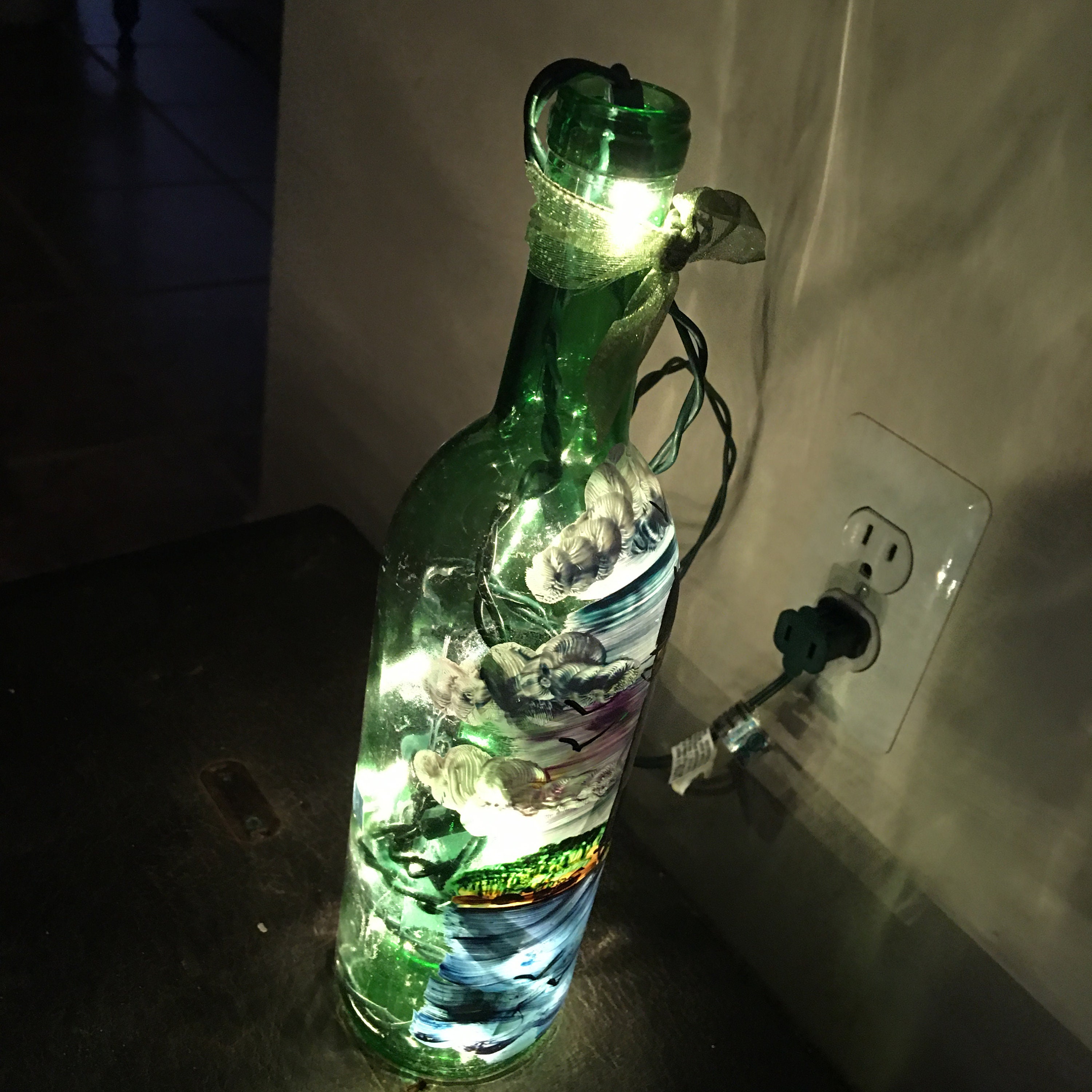 Lighthouse Hand Painted Wine Bottle With Lights Inside. Green - Etsy
