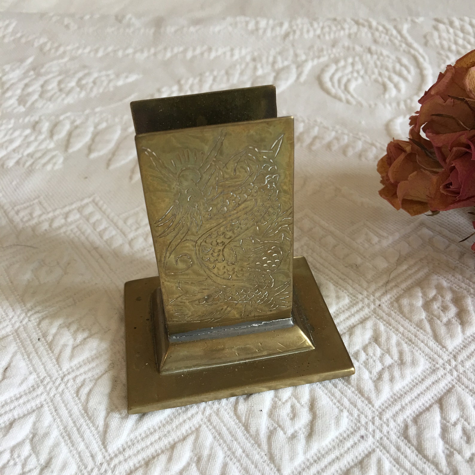 Vintage Etched Brass Match Box Holder. Oriental Style Etched - Etsy