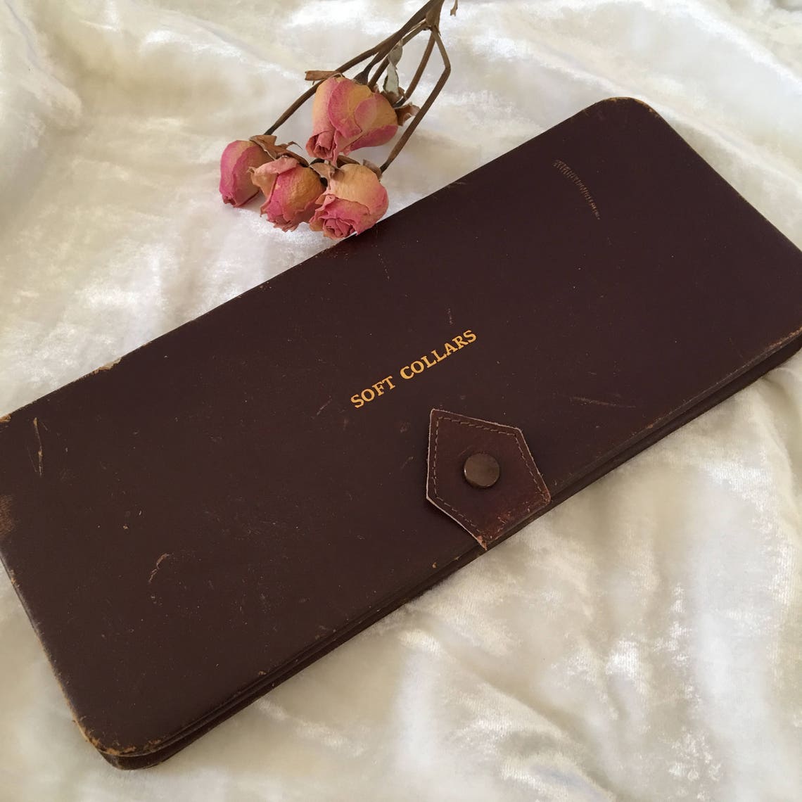 Antique Leather Collar Box. Leather and Silk Lined Soft Collar ...