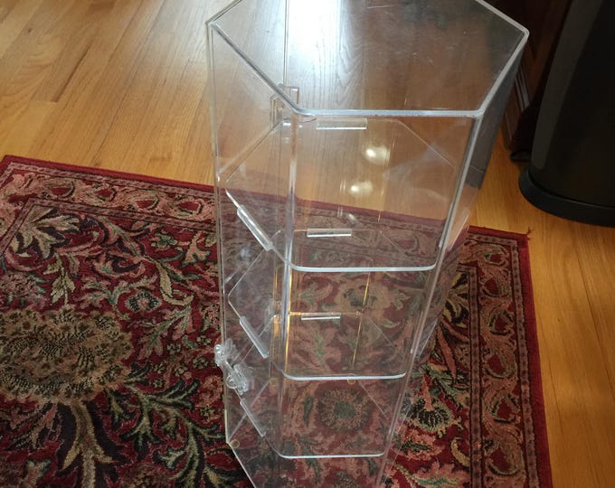 Vintage Fixture Display Tower Showcase. Three Clear Plexiglass Shelves ...