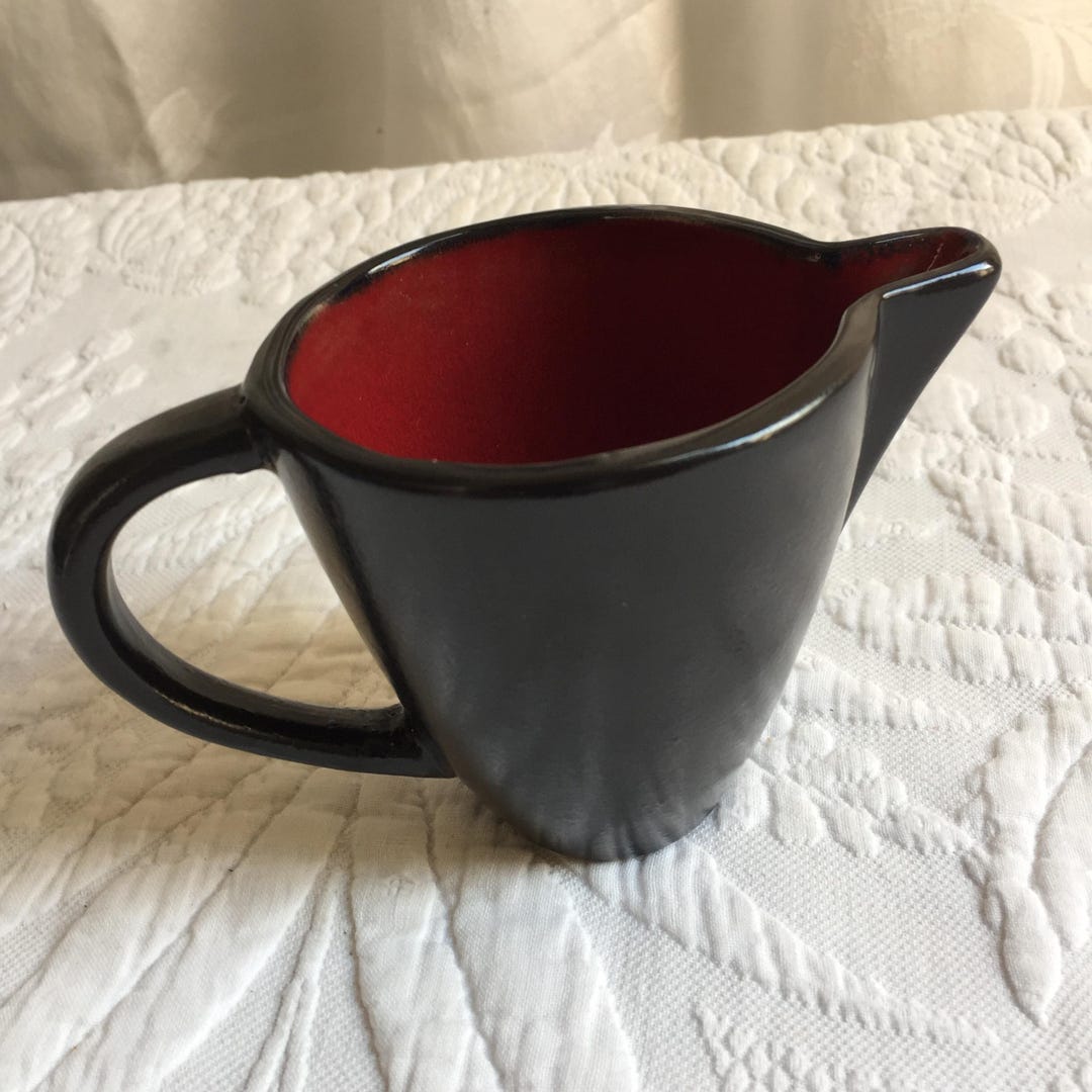 Vintage Ceramic Creamer in Black With Red Interior. Charming Creamer ...