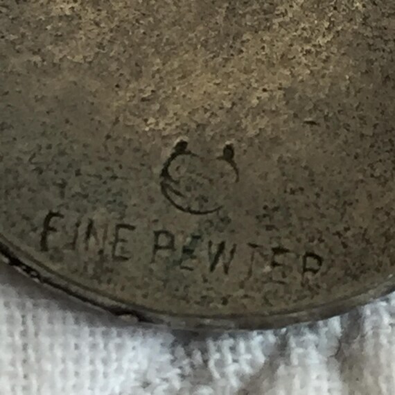 Vintage Fine Pewter Circle Pendent with Face and Fist… - Gem