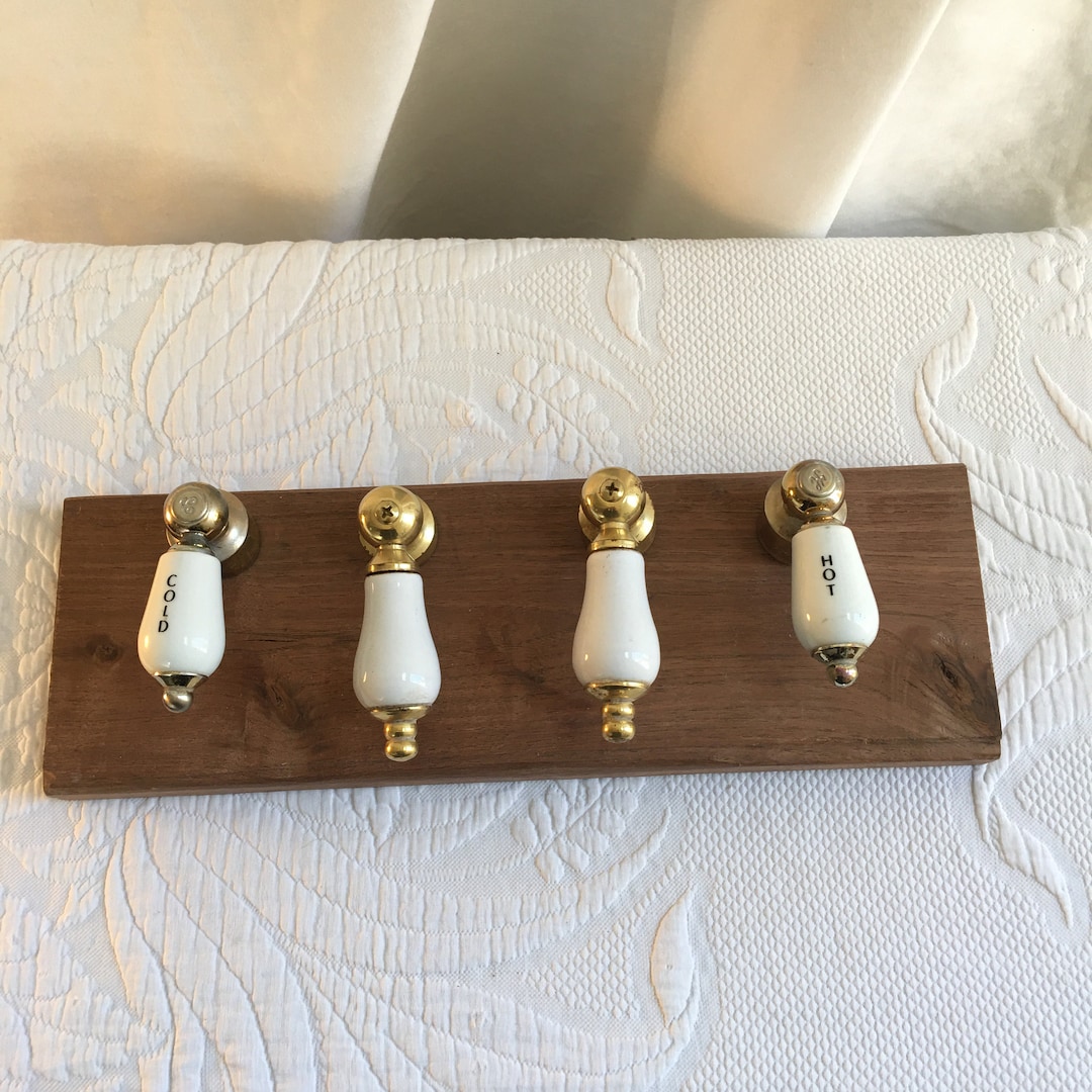 Vintage Faucet Display. Solid Wood Block With Porcelain and Brass ...