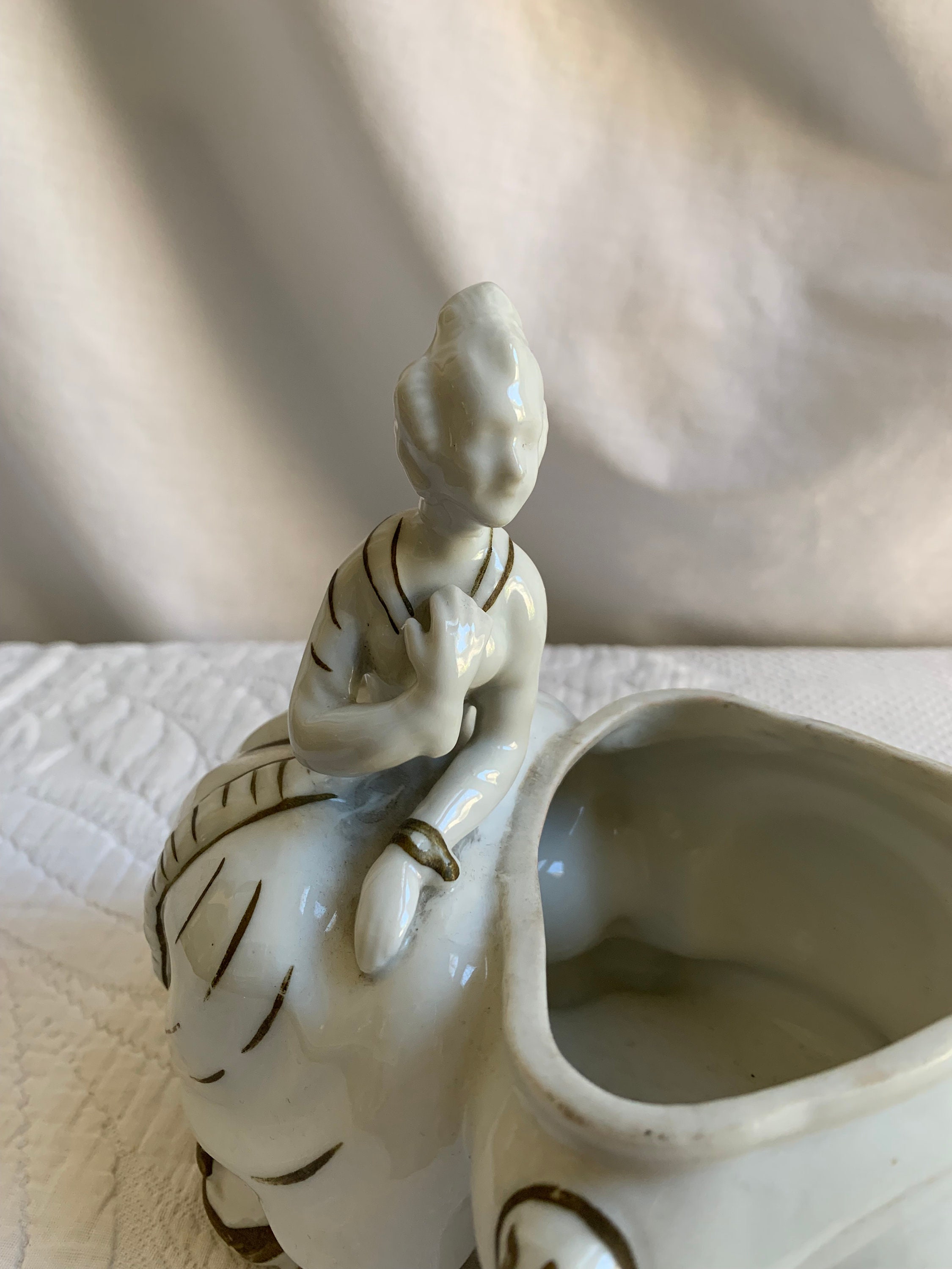Vintage Porcelain Flower Pot Figurine With Lady Leaning Over Pot. Made ...