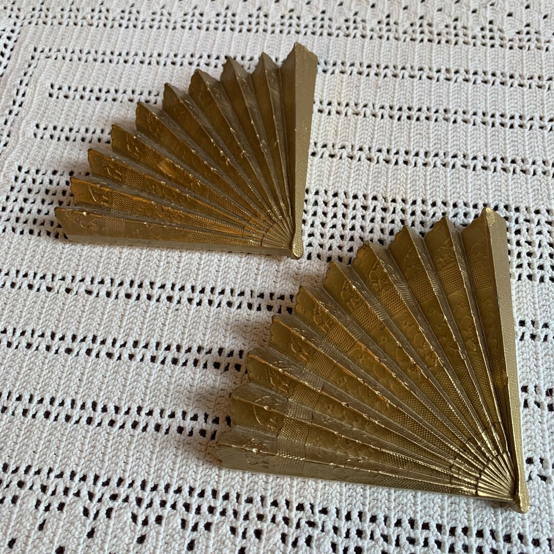 Vintage Plaster Fan Wall Decorations. Pair of Embossed Fan Shapes With ...
