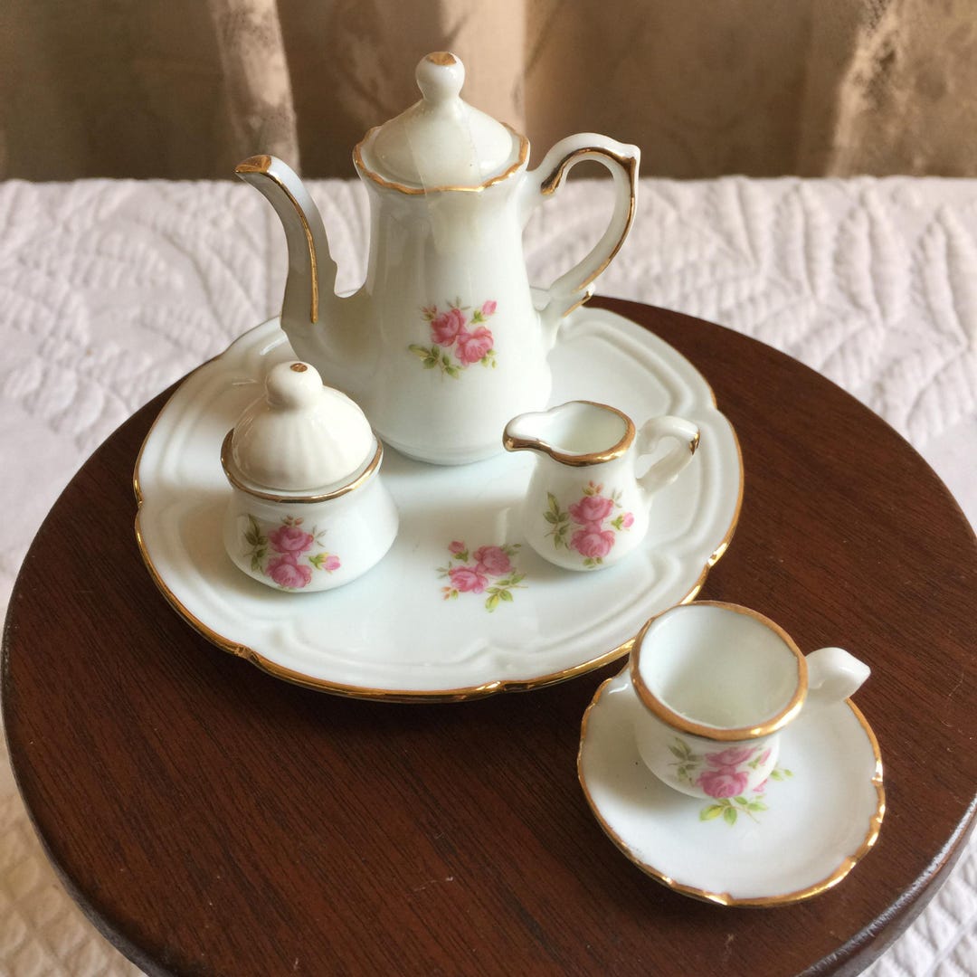 Vintage 11 Piece Miniature Rose Tea Set. Large Plate Tray, 2 Cups and ...