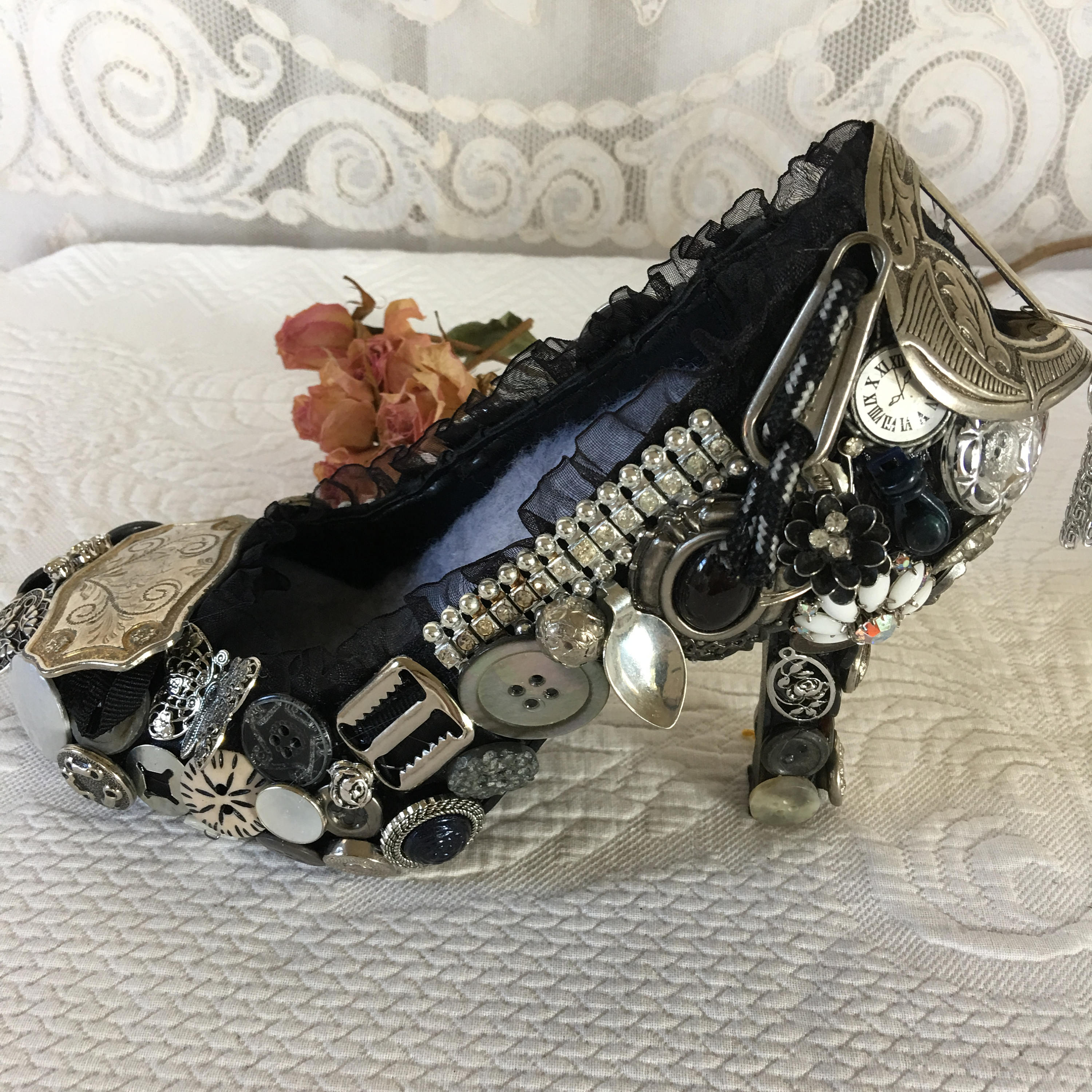 Handmade Button Shoe, Jewelry High Heel. Dresser Accent to Hold ...
