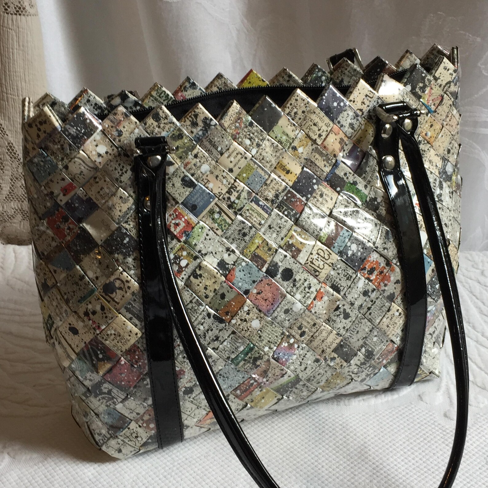 Vintage Nahui Ollin Folded Paper Woven Purse With Top Zig Zagged Edge ...