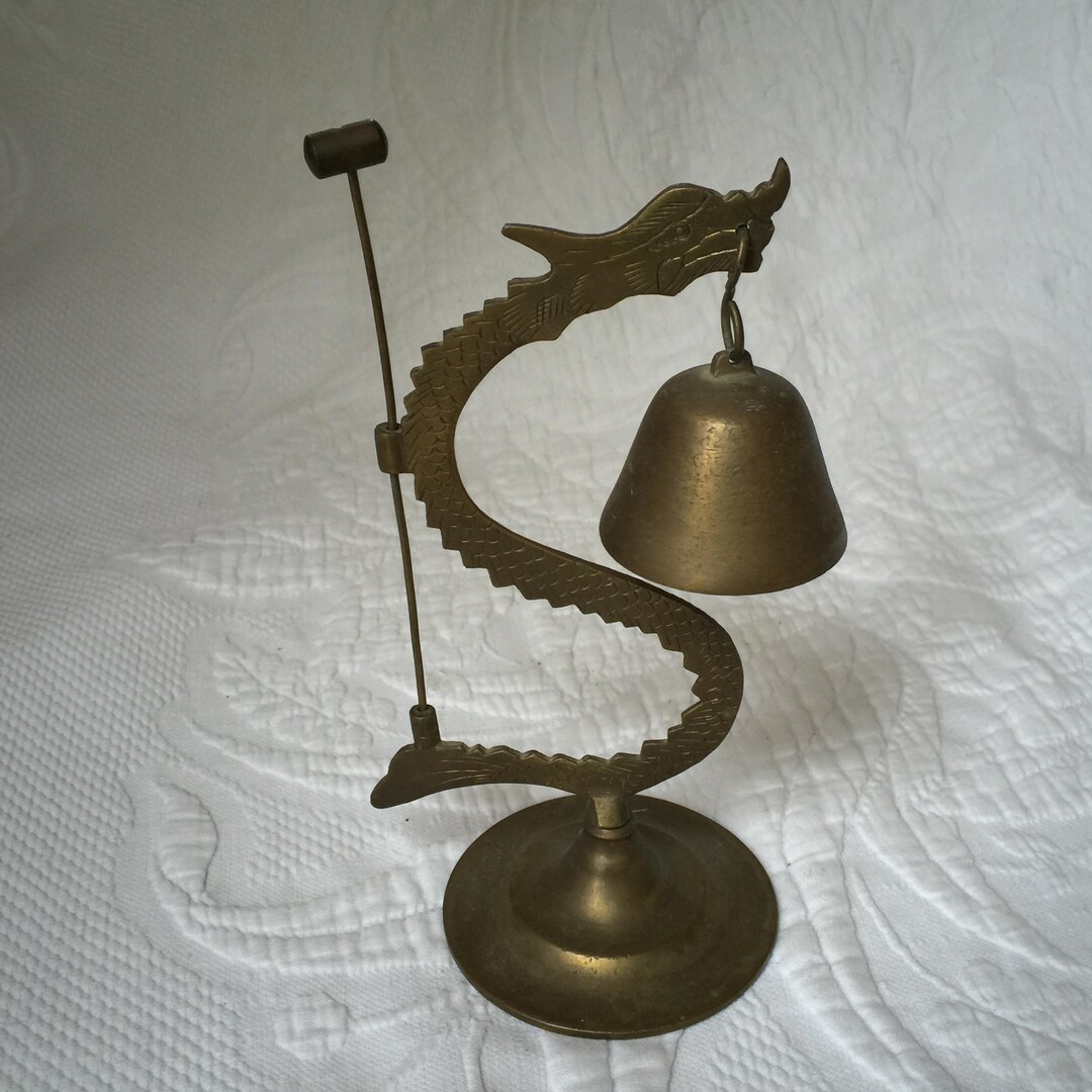 Vintage Dragon Brass Bell. Pedestal Brass Bell With Metal Striker ...