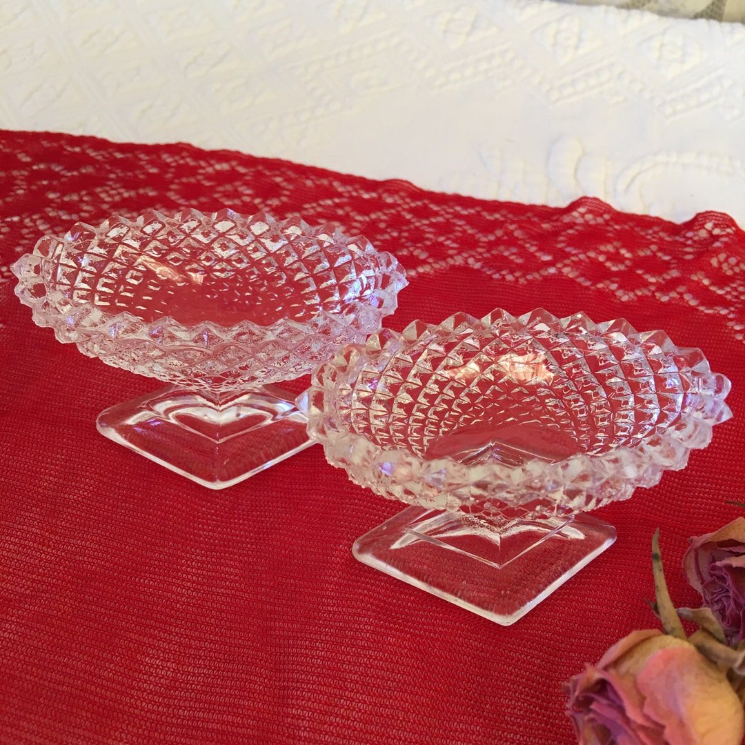 Vintage Glass Pedestal Salt Cellars. Square and Diamond Designs in ...