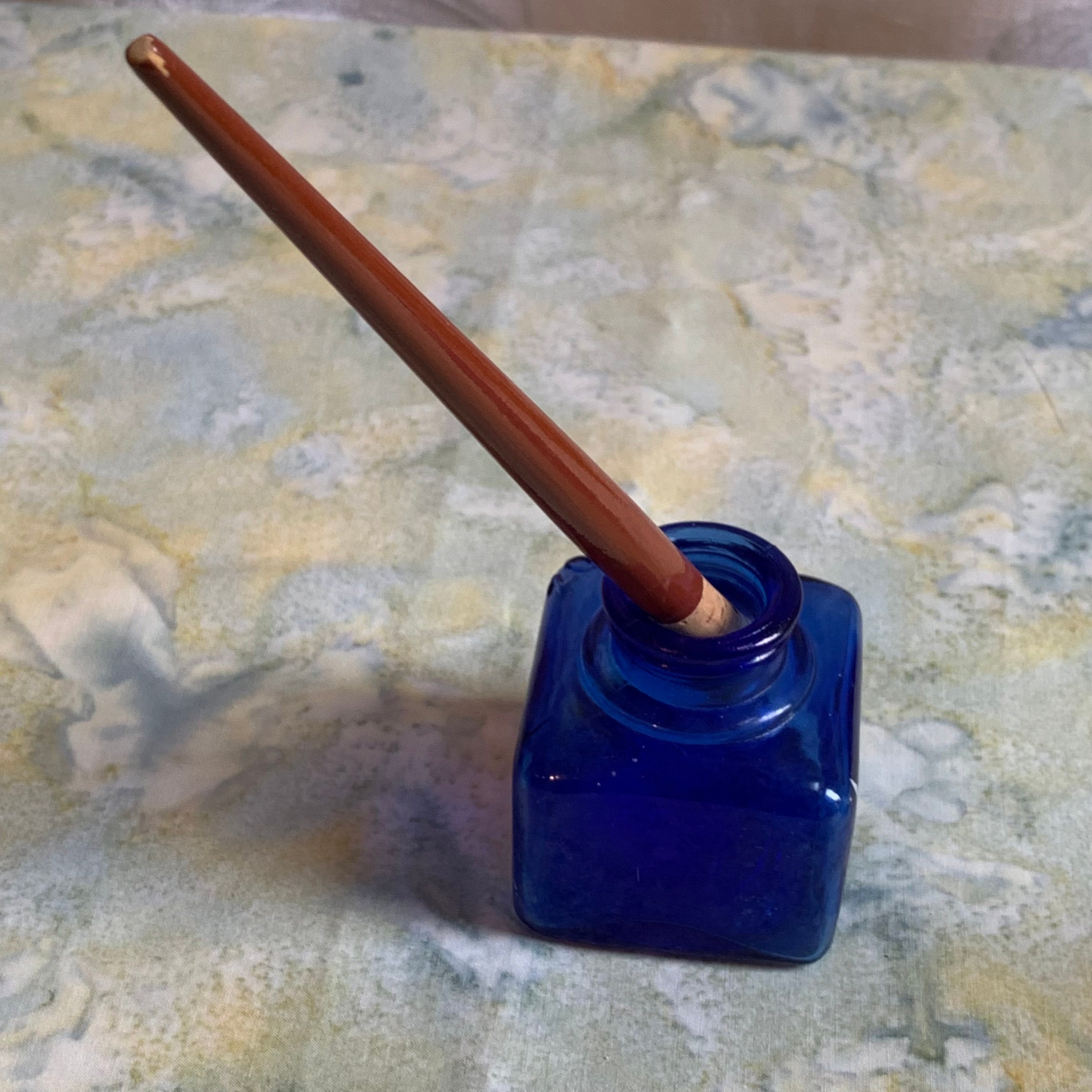 Vintage Cobalt Blue Inkwell and 97 E. Faber, Peer Quill Pen or Dip Pen ...