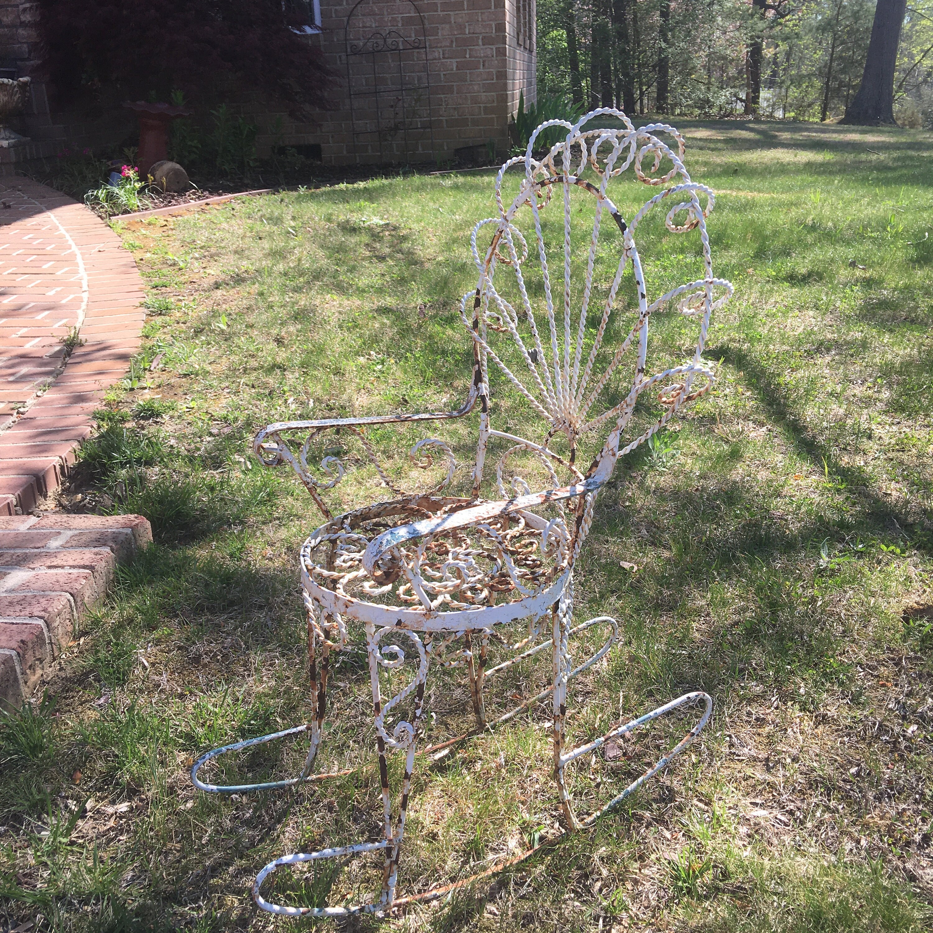 Vintage 1950s Child's Peacock Chair and Rocker. Twisted Iron Sultarini ...