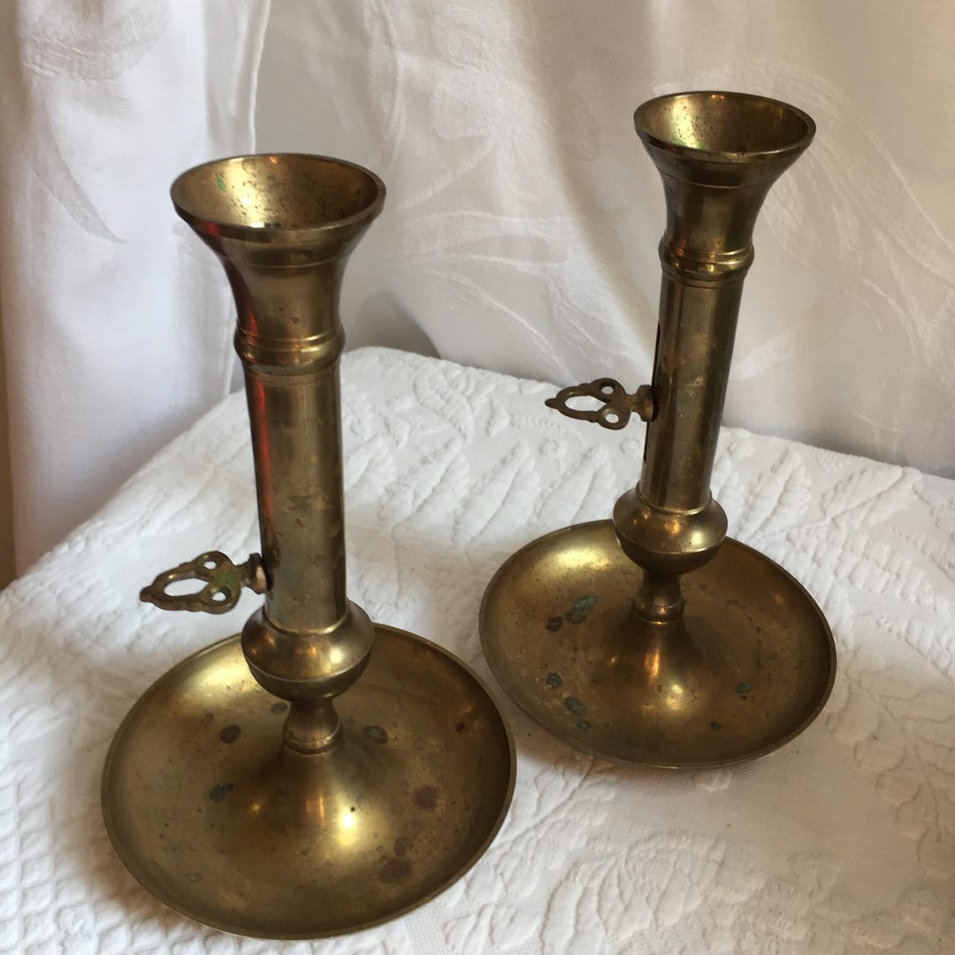 Vintage Push up Brass Candlestick With Bowl Drip Tray and Flared Candle ...