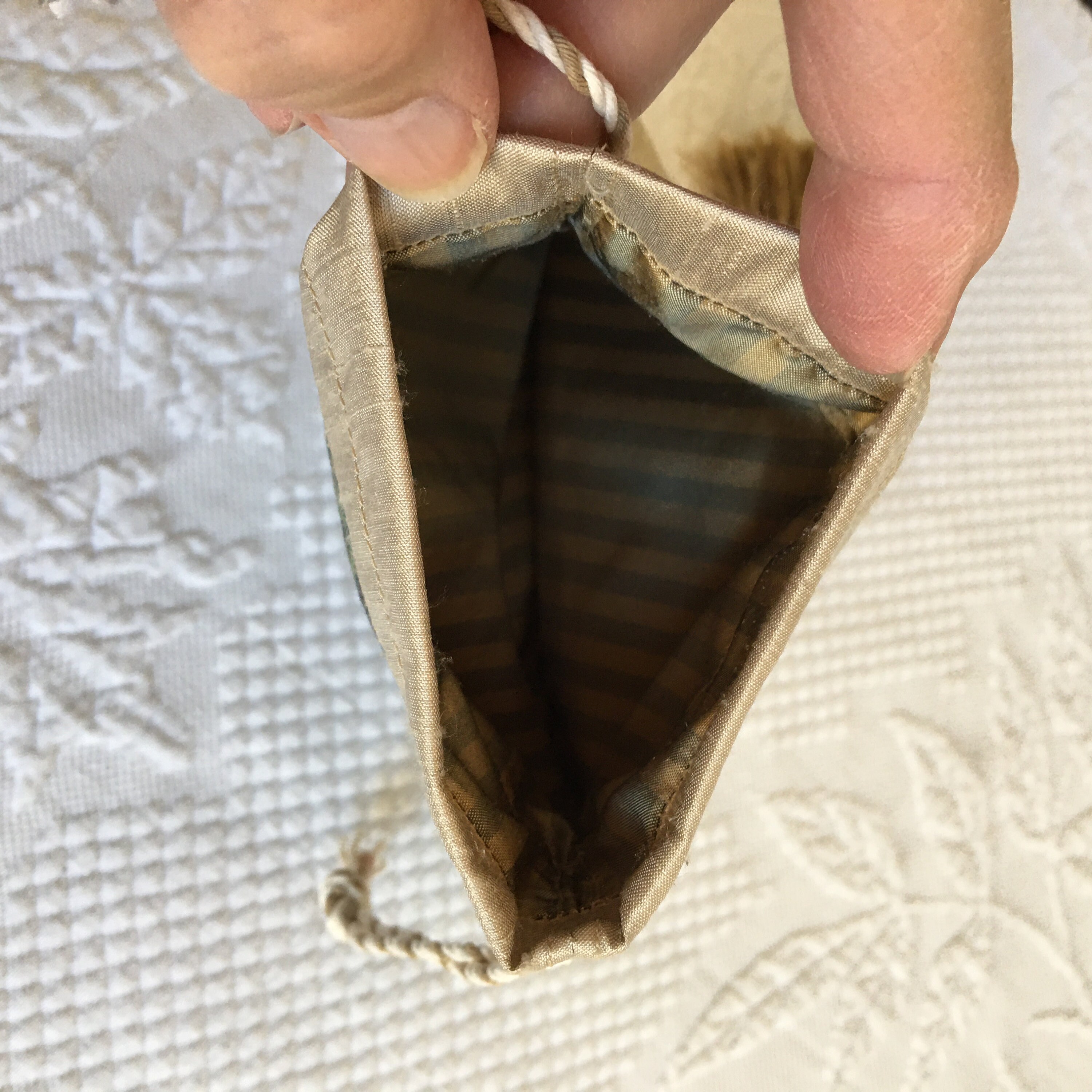 Handmade Cotton And Silk Reticule With Artist Designed Fabric Tan