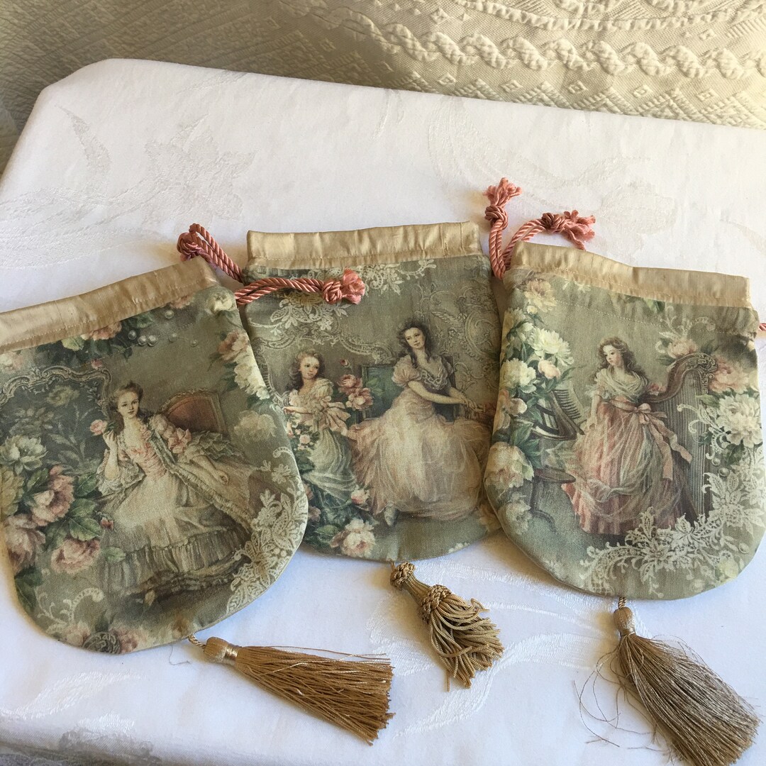 Handmade Cotton and Silk Reticule With Artist Designed Fabric, Tan ...