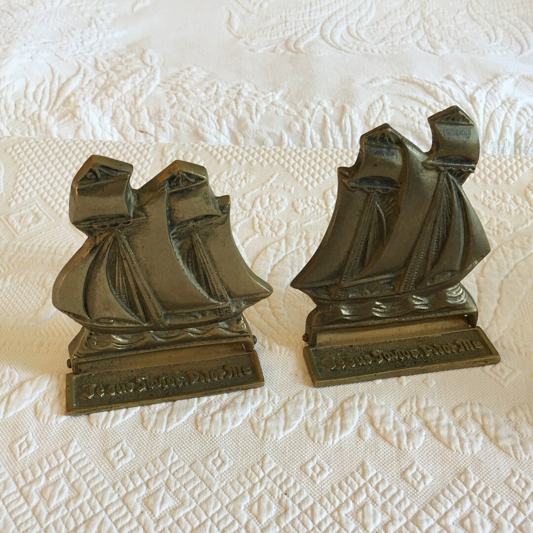 Vintage Solid Brass W2037 Ship Bookends. They Say: Jesus Savior, Pilot ...