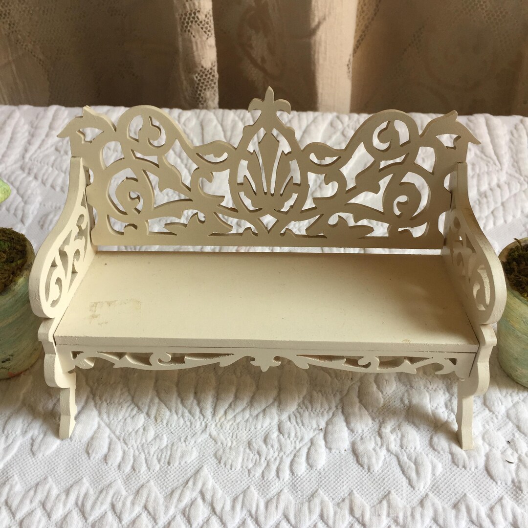 Vintage Wood Cutout Design Miniature Doll Bench. Charming Openwork ...