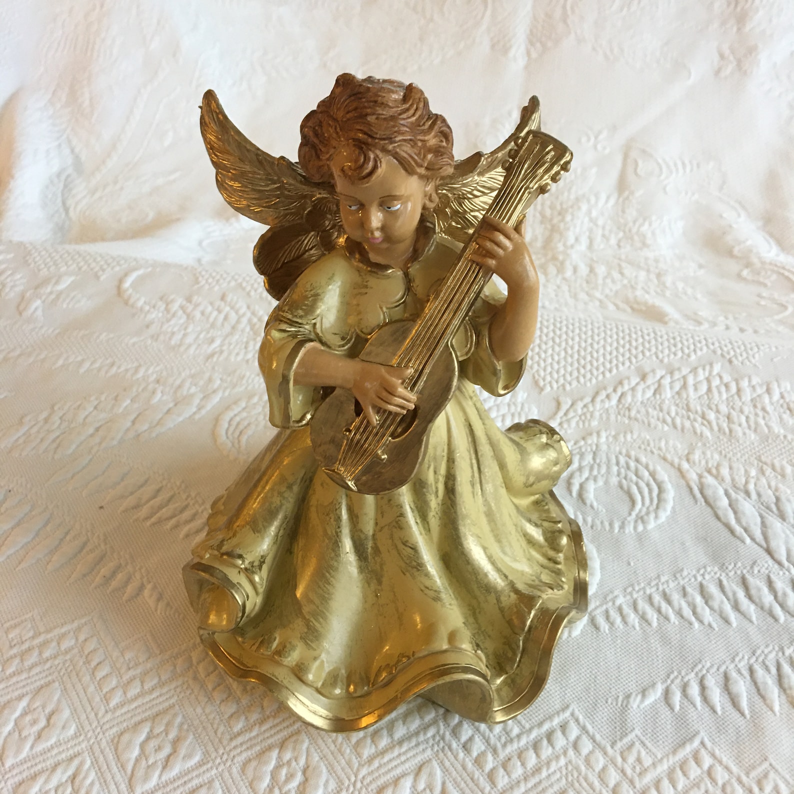 Vintage Guitar Playing Angel in Cream and Gold. Hard Rubber - Etsy