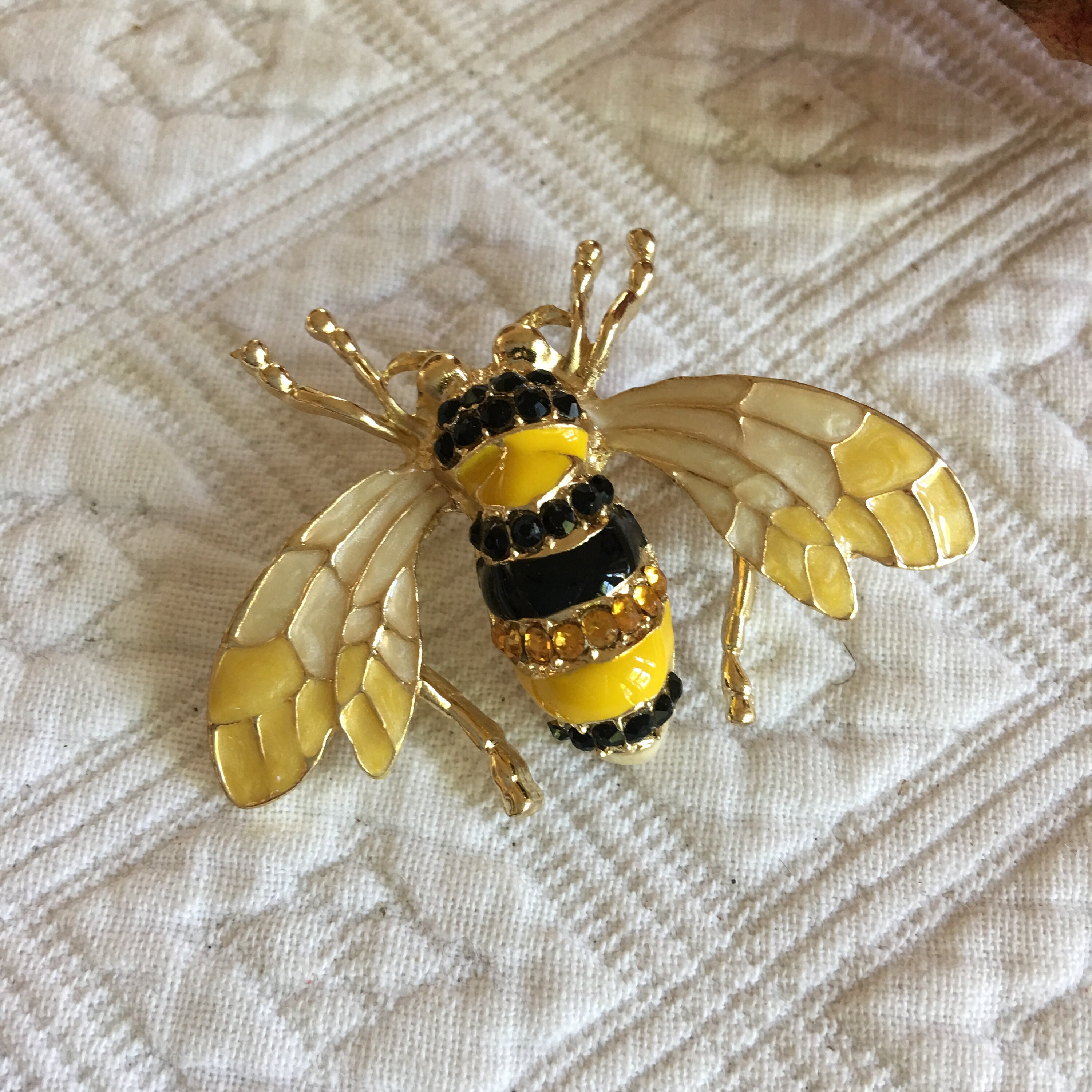 Vintage Enamel and Rhinestone Bee Pin. Rows of Black and One - Etsy