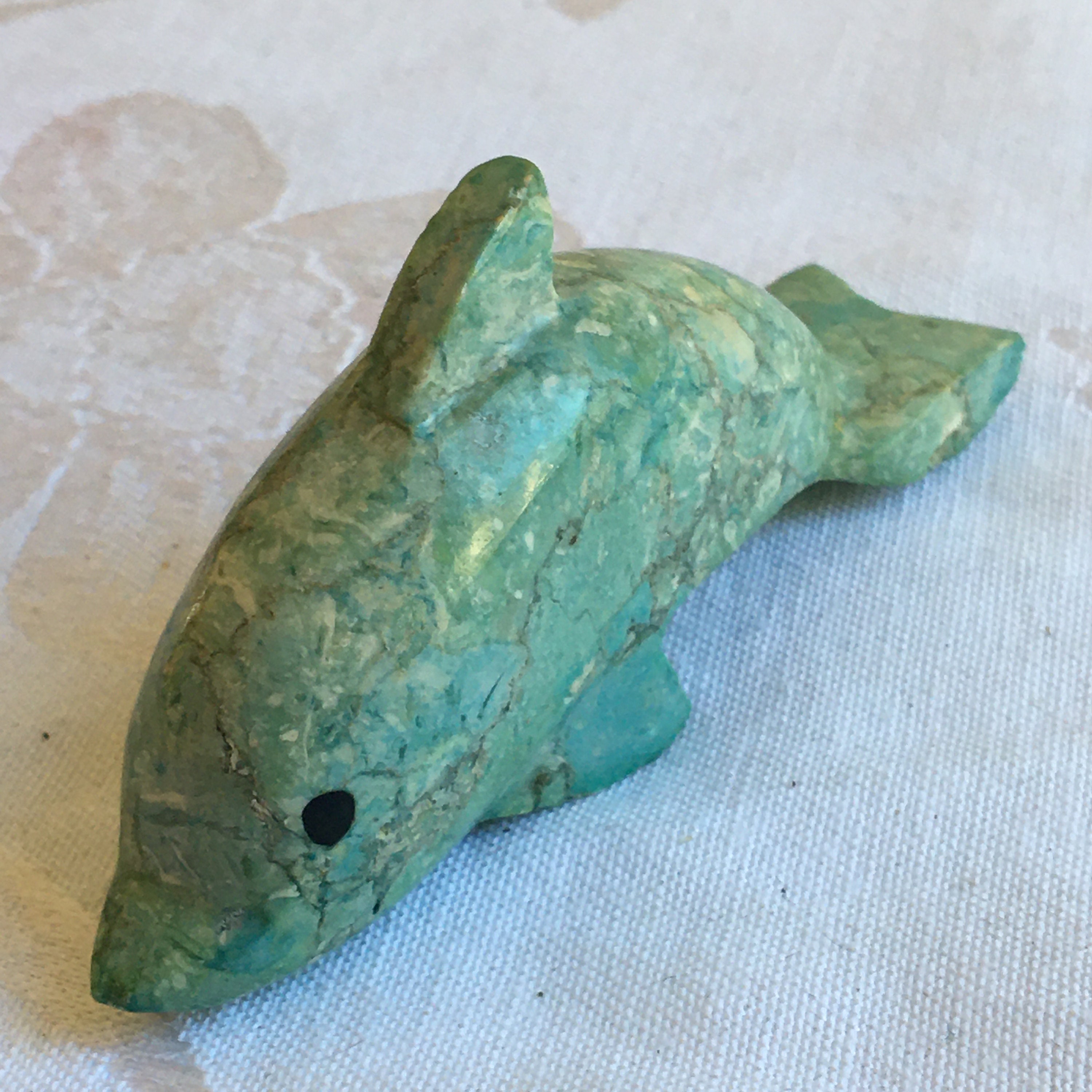 Vintage Teal Marble Dolphin Figurine. Alabaster or Marble Animal ...