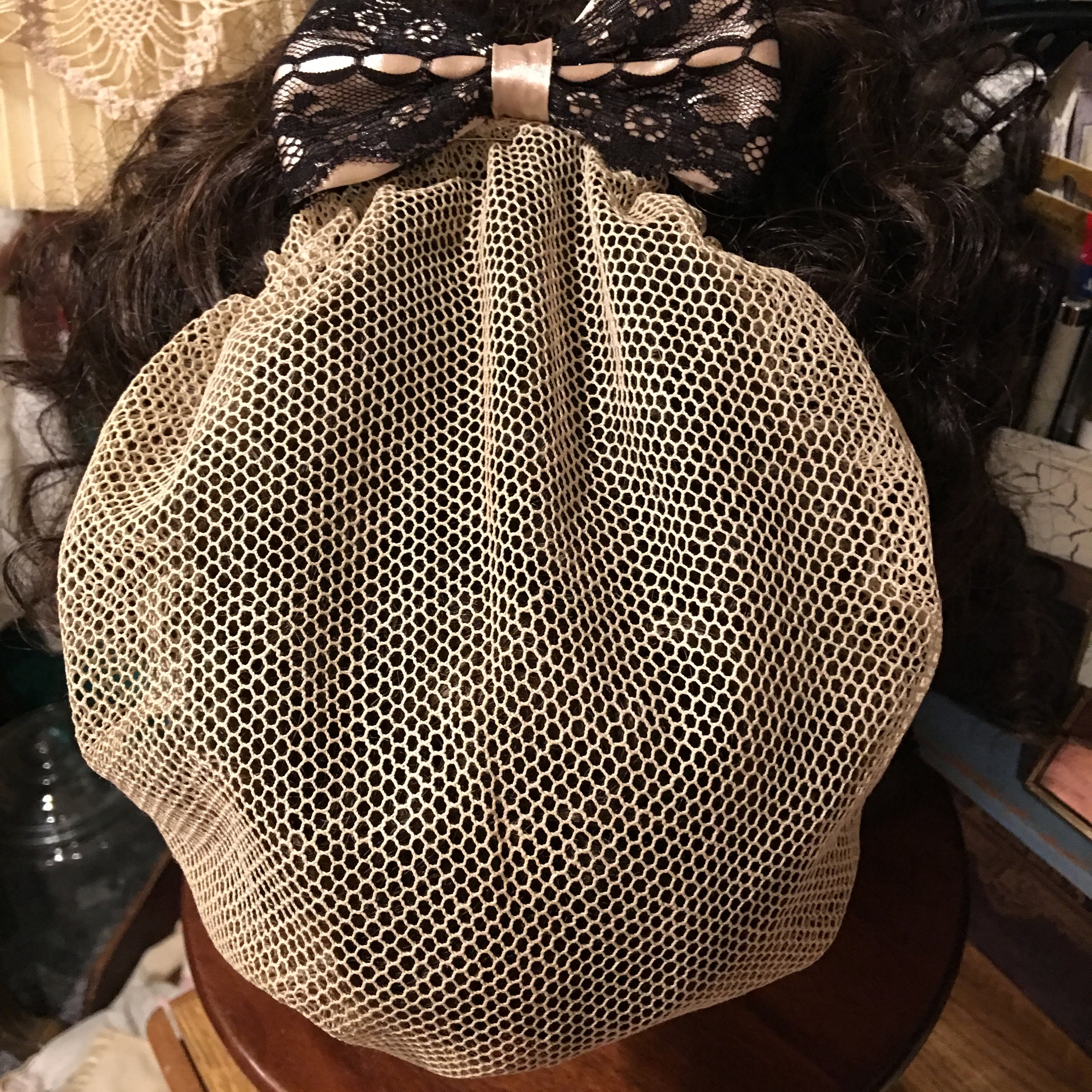 Vintage Net Fabric Beige Hair Net Snood With Velvet Bow. Cover | Etsy
